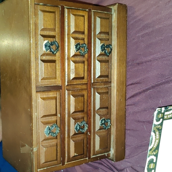 Jewelry | Vintage 196s To 1970s Wood Jewelry Boxchest Drawers Gold ...